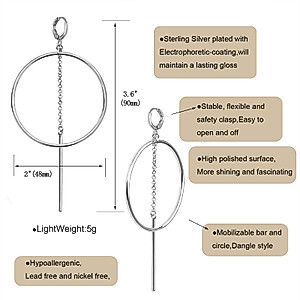 Silver Plated Dangle Hoop Earrings for Women, Cute Earrings with Dangly Bar Valentines Day Jewelry Gifts for Women Girls