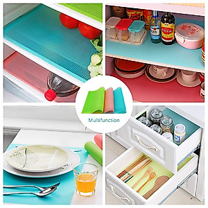 SITAKE 12 Pcs Refrigerator Mats, Washable Can Be Cut Fridge Pads, Waterproof Non-Slip Shelf Liners for Cabinets, Wardrobes, Drawers, Bookshelves, Tables, 17.7” x 11.4”