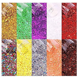 Holographic Chunky and Fine Glitter Mix, 20 Colors Craft Glitter for Resin, Iridescent Nail Glitter, Cosmetic Eye Hair Face Body Glitter, Glitter Flakes Sequins for Epoxy Resin Tumbler DIY Arts Crafts