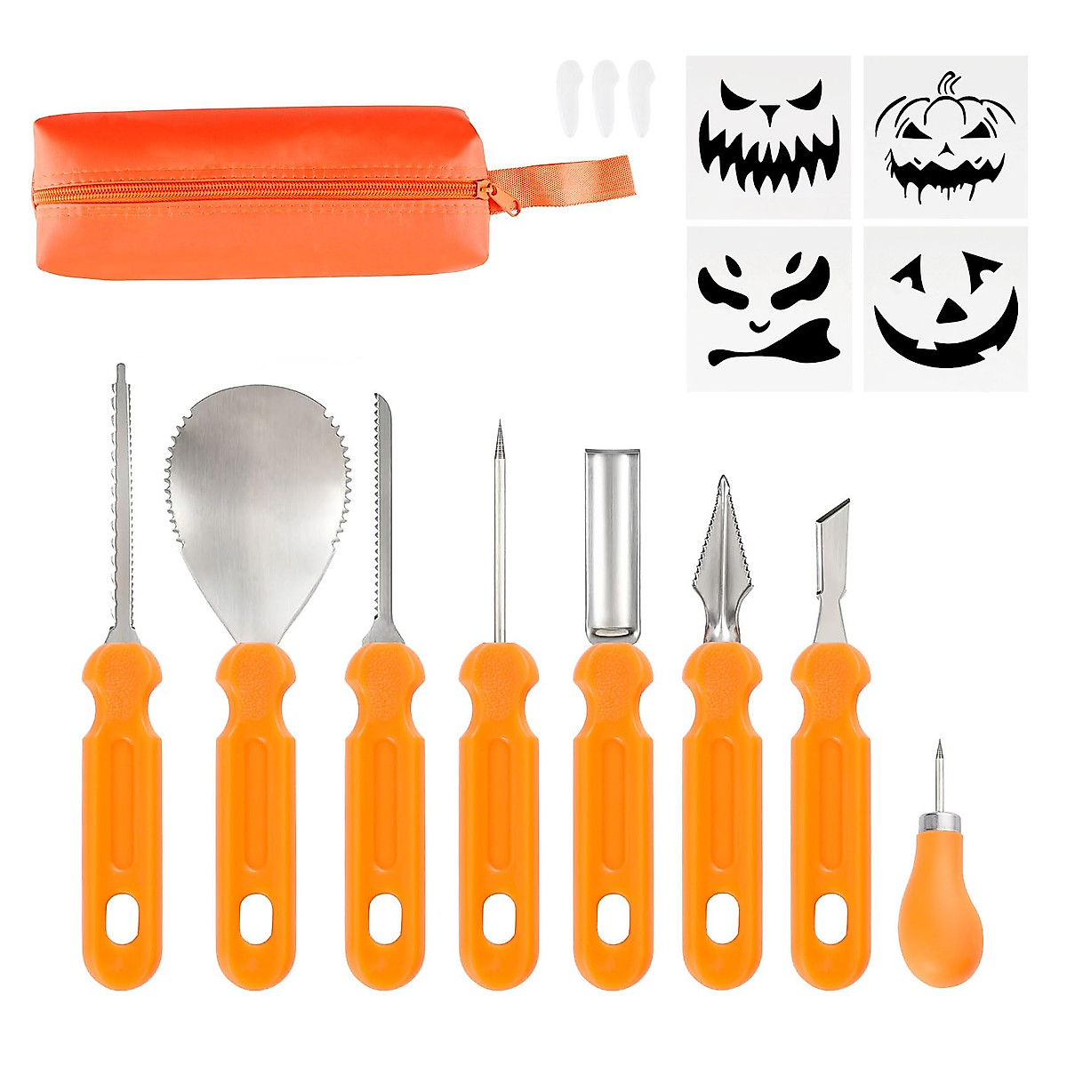 Pumpkin Carving Kit Halloween, 8 PCS Professional Heavy Duty Pumpkin Carving Tools with 4 Pumpkin Carving Stencils,Stainless Steel Pumpkin Carving Tools for Halloween Decoration with Thick Handbag