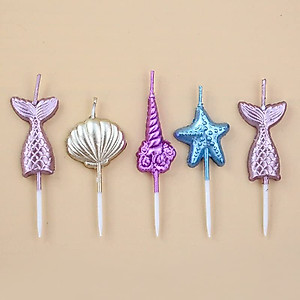 CheeseandU 5Pcs Glitter Mermaid Tail Candles Celebration Cake Topper Decoration Sea Bday Party Candles for Birthday Parties, Wedding Decorations, Party Candles, Celebrations