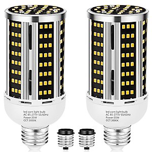 35W 2 pack LED Corn Light Bulb,3000K Warm White(300W Equivalent ) Commercial Grade E26/E39 5000LM Medium Mogul Base LED Lamp,Large Area Lights For Outdoor Indoor Garage supermarket Factory Bay Light