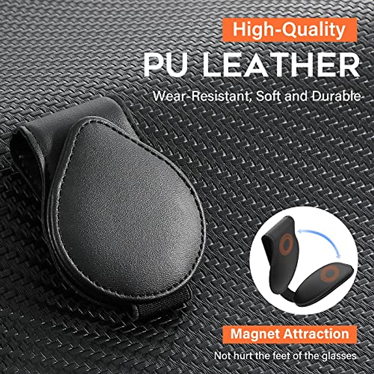 Rhino Valley Sunglasses Holders for Car Sun Visor, 2 Pack Car Glasses Holder Clip Organizer Eyeglasses Mount with Card Clip for Car Sun Visor Magnetic Adsorption Leather Glasses Hanger, Black