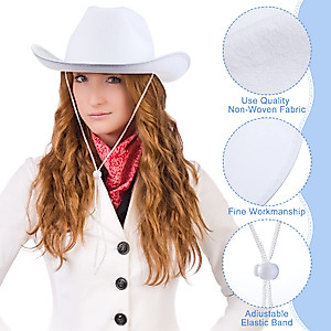 36 Pieces Adult Cowboy Hat with Bandanna Heart Sunglasses Unisex Felt Cowboy Hat Men Women Western Party Hat Cowboy Costume (White)