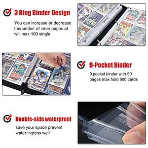 Basketball Trading Card Binder,9 Pocket with 50 Sleeves up to 900 Cards Sport Cards,Portable Waterproof Card Storage Bag with Sleeves for Game Cards Collection,Binder for Basketball Card Display