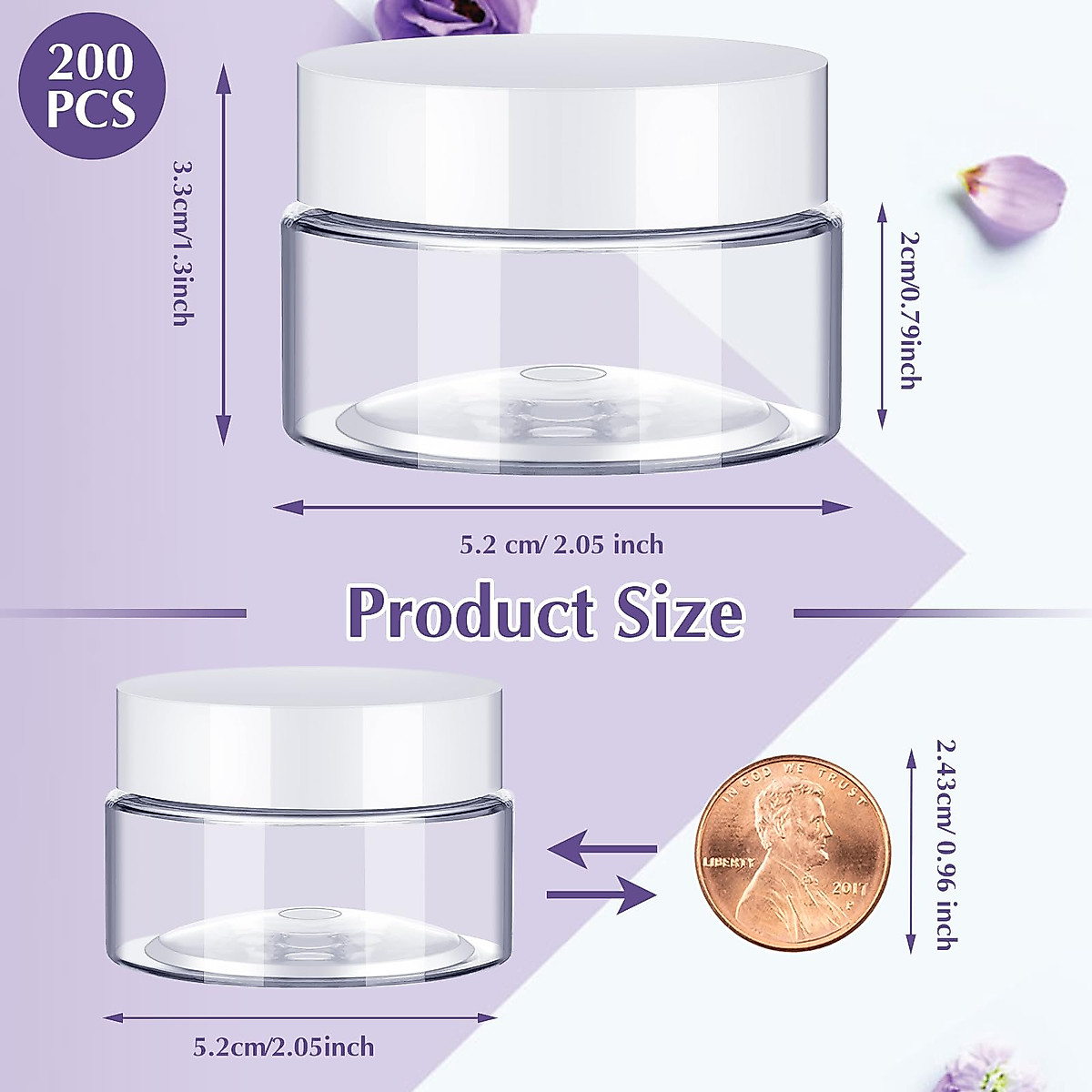 Lanties 200 Pcs 1 oz Empty Bulk Plastic Container Jars with White Lid Leak Proof Round Clear Plastic Jars Small Cosmetic Travel Containers for Storage Makeup Beauty Products Creams Lotion Ointments