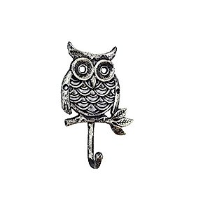 Handcrafted Model Ships Rustic Silver Cast Iron Owl Hook 6"- Iron Hook - Home Owl Decor