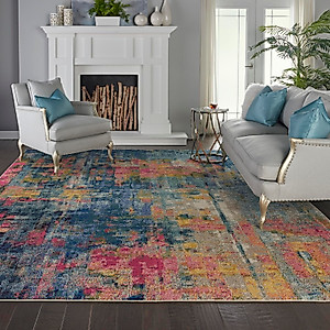 Nourison Celestial Blue/Yellow 9' x 12' Area Rug, Contemporary, Abstract, Easy Cleaning, Non Shedding, Bed Room, Living Room, Dining Room, Kitchen (9x12)