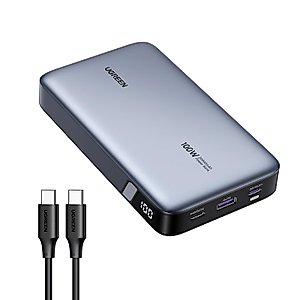 UGREEN 100W 20000mAh Power Bank, Nexode Portable Charger USB C 3-Port PD3.0 Battery Pack Digital Display, for MacBook Pro/Air, iPad, iPhone 15 Pro, Galaxy S24 Ultra, Steam Deck, Dell XPS and More