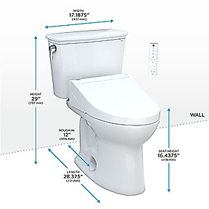 TOTO Drake Transitional WASHLET+ Two-Piece Elongated 1.28 GPF TORNADO FLUSH Toilet with C5 Bidet Seat, Cotton White - MW7863084CEG#01