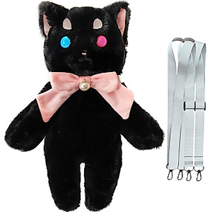 Liokoon Black Cat Plush Backpack Stuffed Animal Bag Purse Cute Kawaii Stuff Plushie Gift for Adults Women