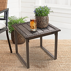 FYRICKYLINOO Outdoor Wicker Rattan Side End Tables for Patio Set of 2, All Weather Patio Square Coffee Tables, Outdoor Patio Furniture End Tables for Porch Lawn Garden Balcony Pool Bistro, Brown