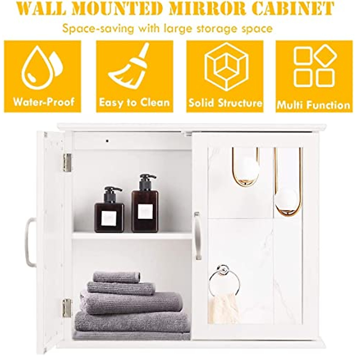 LUARANE Bathroom Medicine Cabinet, Wall Mounted Cabinet with Double Mirror Doors, Storage Organizer Cabinet with 2 Storage Shelves, Mirror Cabinet for Bathroom Entryway Living Room, White