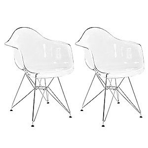 CangLong Clear Plastic Armchair Metal Legs Lounge Arm Chair for Kitchen, Dining, Living, Guest, Bed Room, Set of 2, Transparent 1