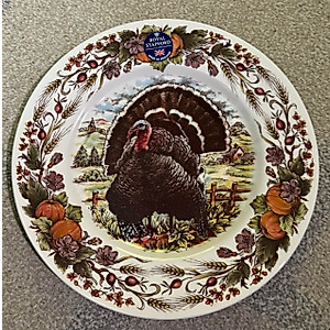 Royal Stafford Thanksgiving Turkey Dinner Plates, Set of 4, Floral border, Made in England