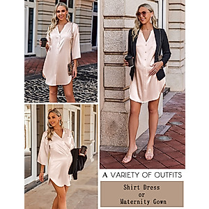 Ekouaer Women's Satin Nightgown 3/4 Sleeve Sleepwear Button Down Sleep Shirt Silk Nighty Pajama Top