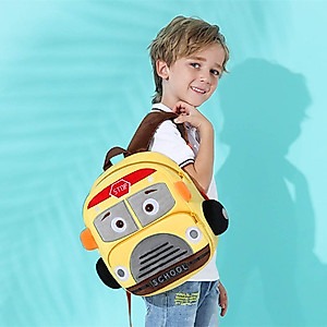 NICE CHOICE Toddler Backpack for Boys Girls, 10" Car Preschool Bag Plush Cartoon Bookbag for Little Boys Girls Kids (School Bus)