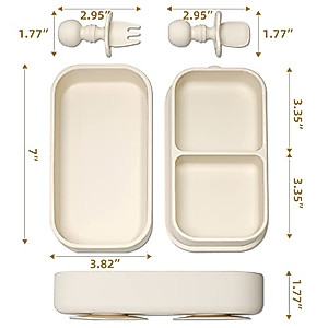 Travel Baby Suction Plate to Go, Portable Silicone Suction Plate Set for Toddler, Baby Divided Bowls with Utensils, Compact Design for Travel and Outdoor, Microwave & Dishwasher Safe