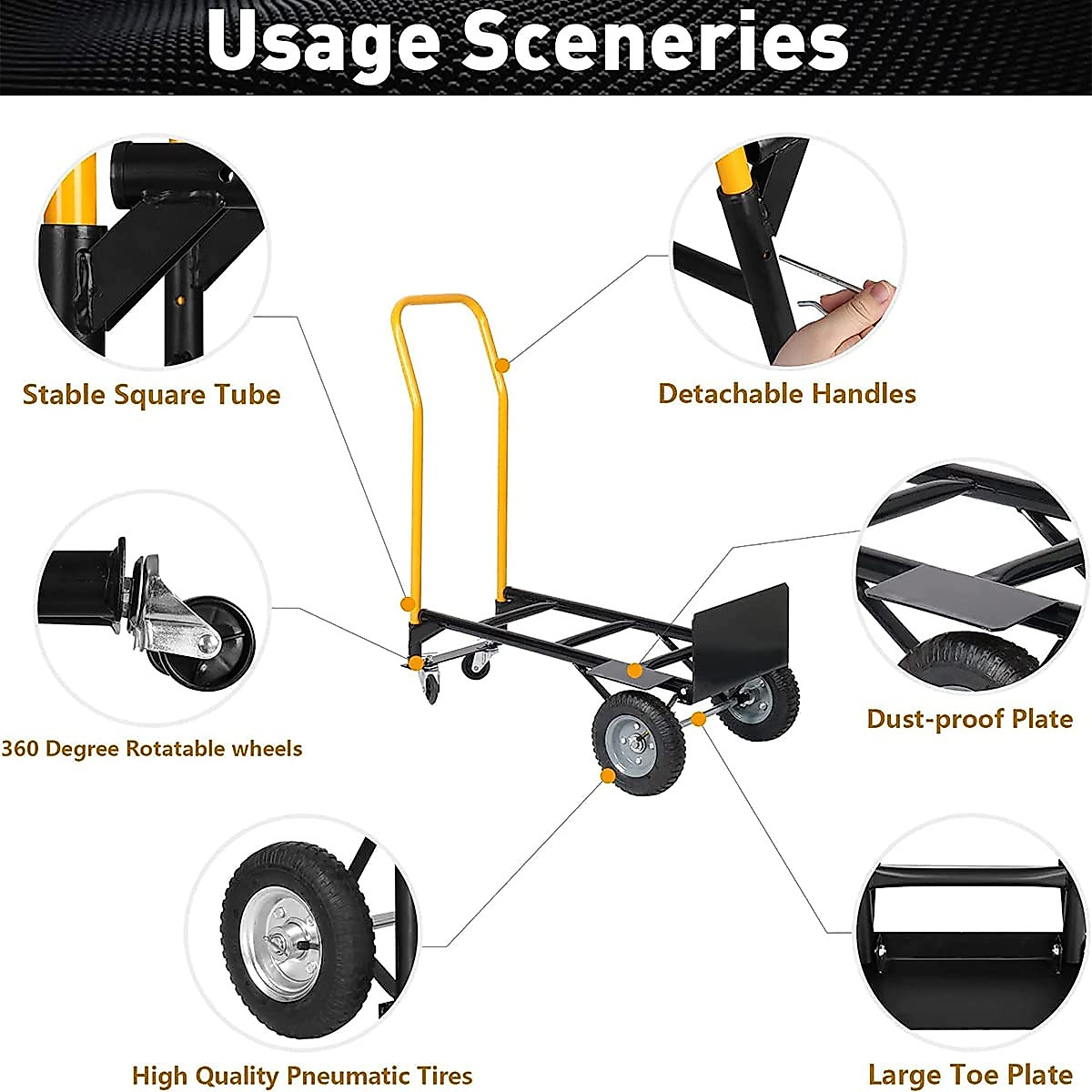Folding Hand Truck and Dolly, Heavy Duty 330 Lb Capacity Metal Dolly Cart with Telescoping Handle and Rubber Wheels, Convertible Hand Truck Dual Purpose 2 Wheel Dolly Cart for Moving/Warehouse/Grocery