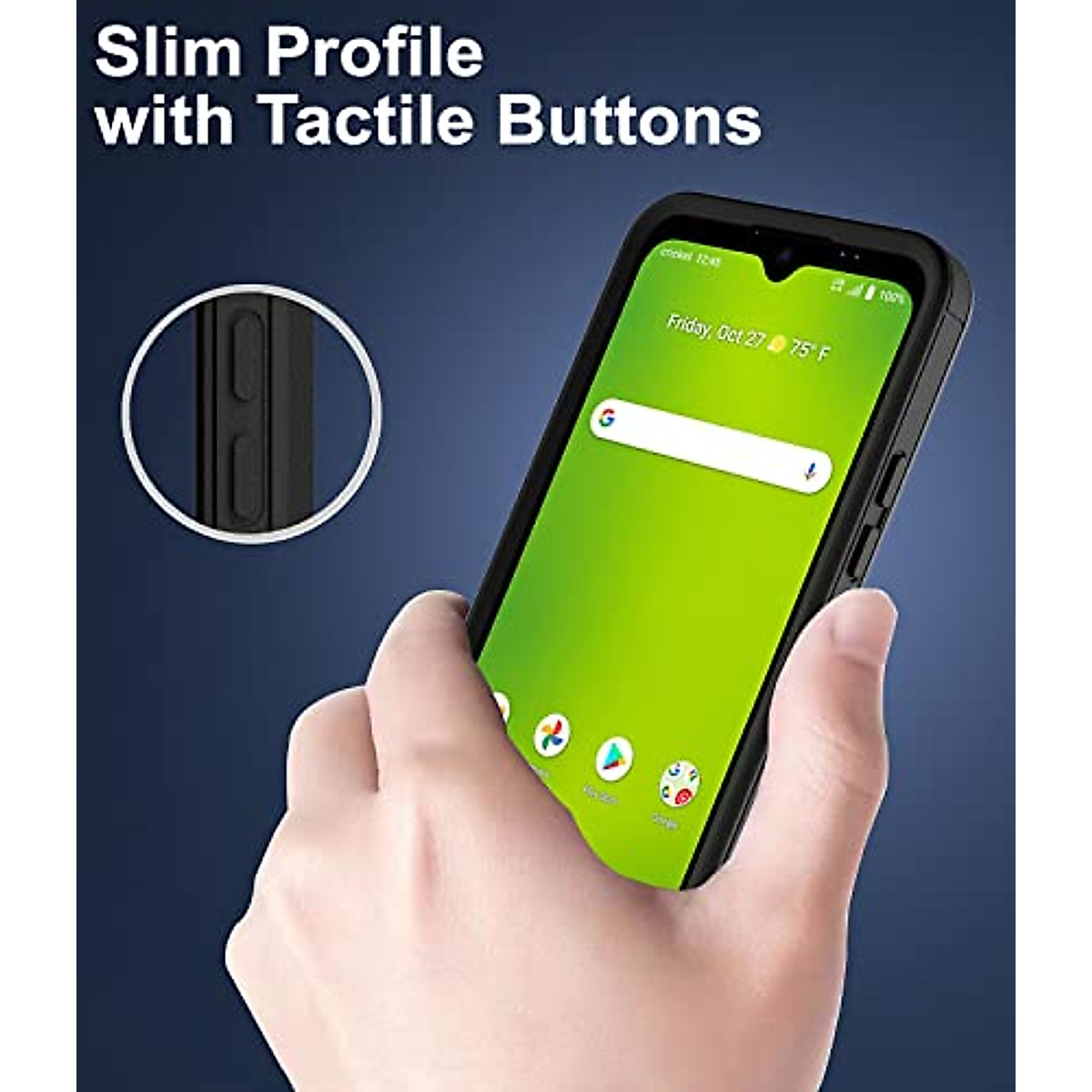 Dahkoiz Cricket Icon 3 Case, At&t Motivate 2, Cricket Splendor Phone Case with Screen Protector, Dust-Proof Port Cover, Magnetic Car Mount Support, Full Body Silicone Rubber Protection, Black