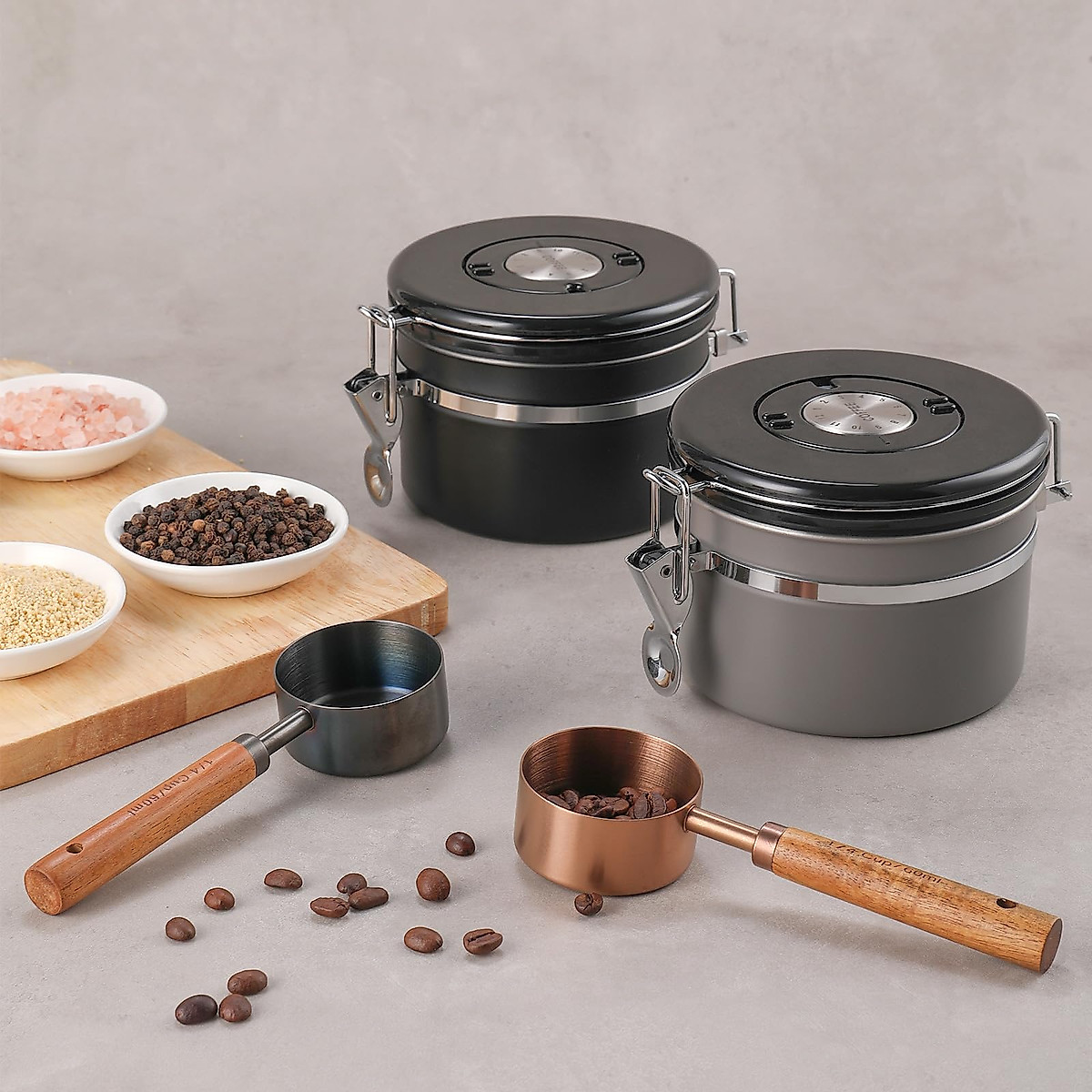 malmo Coffee Canister,Airtight Coffee Container with Date Tracker Lid, Stainless Steel Canister for Kitchen Food Storage 9oz, Black (22, Cylinder, 1, KF) (BK 9oz)