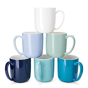 Sweese Porcelain Coffee Mugs Set of 6, 20oz Large Coffee Mug Porcelain with Big Handle, Assorted Colors Coffee Mug Set for Latte, Cocoa, Tea, Festival Gift, Microwave Safe