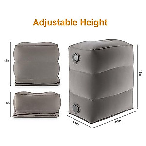 Inflatable Travel Foot Rest Pillow, Kids Airplane Bed, Adjustable Height Leg Pillow for Air Travel, Make a Flat Bed for Kids and Toddlers, Great for Airplane, Train, car（Grey, 1 Pack）