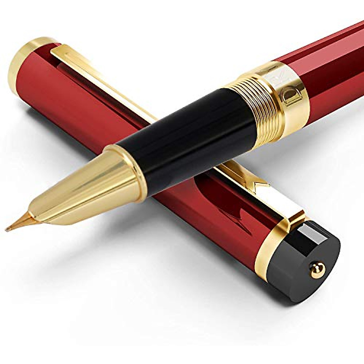 Dryden Designs Fountain Pen - Medium and Fine Nibs | Includes 24 Ink Cartridges and Ink Refill Converter | Calligraphy Pen, Consistent Writing, Smooth Look - Royal Red