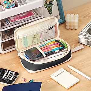 OMNGE Pencil Case Large Capacity Expandable Pencil Pouch Aesthetic Large Storage Pencil bag Pouch Holder Box Organizer with Durable Zipper College Office School Supplies for Girls Adults Blue