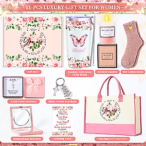 11PCS Christian Gifts for Women Faith, Inspirational Gifts for Women, Pink Birthday Spiritual Religious Basket Set,Self Care Get Well Soon Baskets for Mom,Friends,Wife,Girlfriends