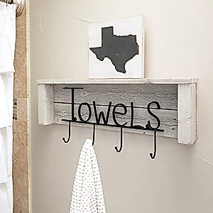 Wood Bathroom Towel Rack Hooks 24 Inch | Wall Mount | Handmade Rustic Reclaimed Wood - Whitewash