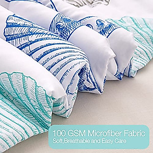 JSD Beach Theme 2 Piece Twin Kids Comforter Set, Jellyfish Starfish Shell Printed Comforter with Pillow Sham, Soft Comfortable Machine Washable