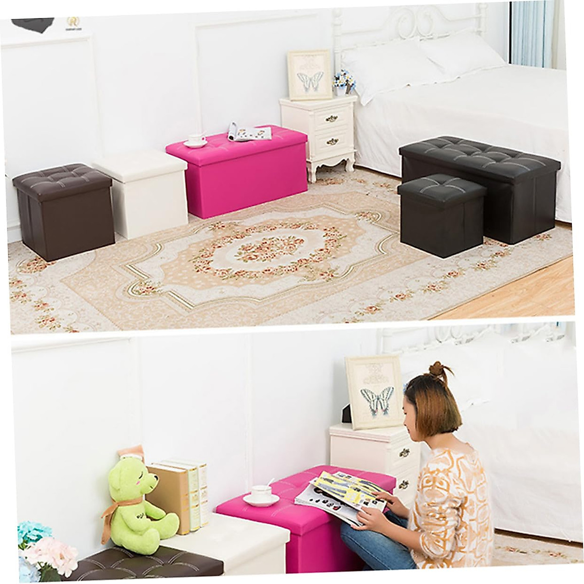 Cabilock 2pcs Shoe Storage Bench Cube Small Stool Chair Entryway Small Chest Shoe Bench Cabinet Bench Clothes Basket Storage Cube Toys Organizer Books Storage Table