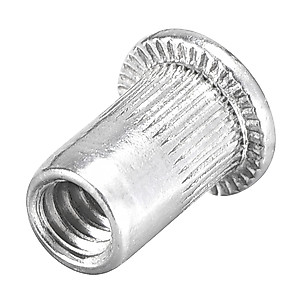 uxcell #6-32 Rivet Nuts Aluminium Alloy Knurled Flat Head Threaded Insert Nut Silver 100pcs