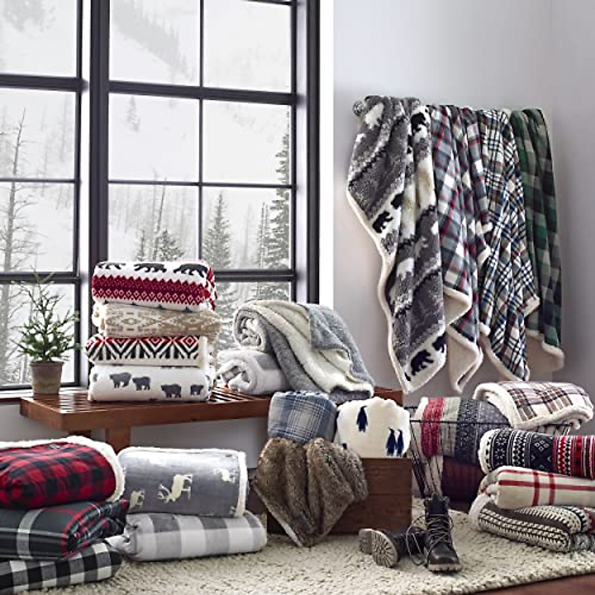 Eddie Bauer Ultra-Plush Collection Throw Blanket-Reversible Sherpa Fleece Cover, Soft & Cozy, Perfect for Bed or Couch, Fair Isle