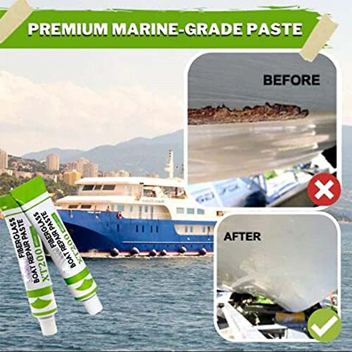 Gogolonge Fiberglass Boat Repair Paste, Xt200 Quick Dry Little Putty Putty, Car Scratch Remover Touch Up Paste Fix Tools, InstaFix Fiberglass Boat Repair Paste for Scratches, Cracks (White)