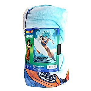 JUST FUNKY Dragon Ball Super Goku Super Saiyan Blue Fleece Throw Blanket | Features Goku's Super Saiyan God Super Saiyan Form | 60 x 45 Inches
