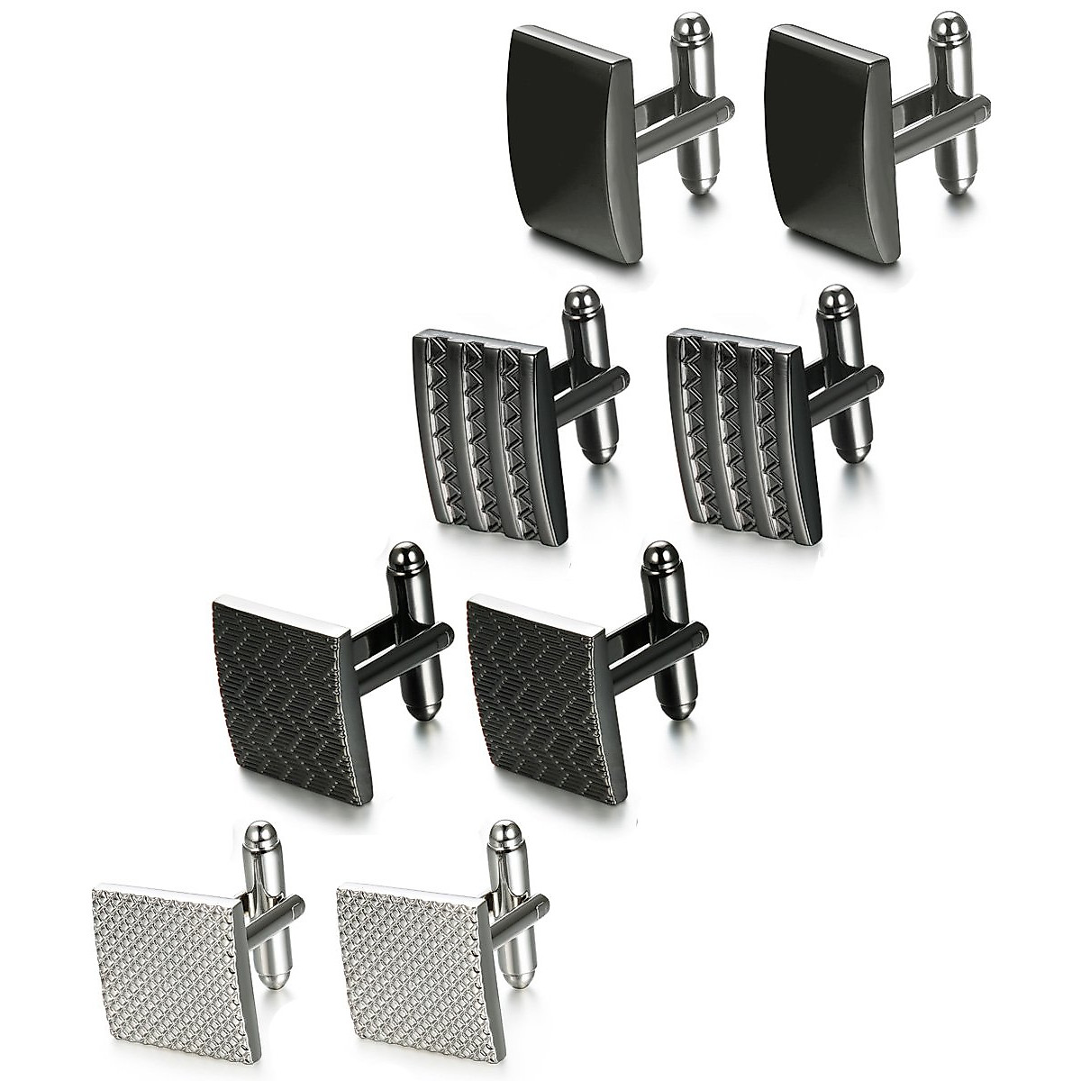 FIBO STEEL 4 Pairs Wedding Business Classic Cufflinks for Men Unique Cufflink Set Mens