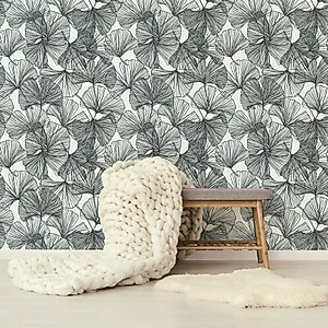 RoomMates RMK11601WP Black Gingko Leaves Peel and Stick Wallpaper
