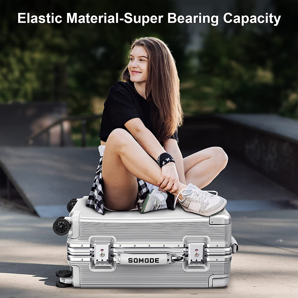 SOMODE LA SERIES Carry On Luggage 20inch Wide Handle Suitcase, Hardshell with Aluminum Frame, Supper-low noise Spinner Wheels & TSA Lock, Business Travel Carry-On Luggage (002-WHITE)