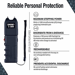 SABRE Pepper Spray & 3-in-1 Stun Gun with Flashlight and Anti-Grab Bar Technology, Self Defense Kit, 35 Bursts, 10 Ft (3 m) Range, 120 Lumens LED Light, Rechargeable Battery (Set of 2)