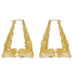 Pnk Trend Gold Tone Hollow Casting Hip-Hop Oversized Triangle Bamboo Large Hoop Earrings for Women, 50 mm/ 2 Inches with Gift Jewelry Box