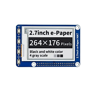 waveshare 2.7inch E-Ink Display HAT Compatible with Raspberry Pi 4B/3B+/3B/2B/B+/A+/Zero/Zero W/WH/Zero 2W Series Boards 264x176 Resolution SPI Interface