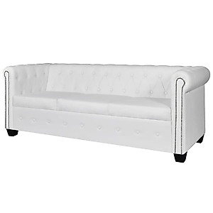 CUSON Chesterfield Sofa 3-Seater | Modern 3-Seat Sofa Couch | Faux Leather Living Room Sofa | White Artificial Leather with Wooden Frame 78.9" x 29.9" x 27.6"