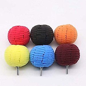 Wakauto Car Hub Polished Sponge Pads with 5/8-11 Drill Adapter Round Waxing Sponge Ball Detailing Buffer for Drill Buffer Attachment (Date Red)
