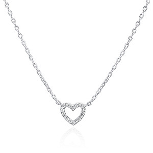 PAVOI Rhodium Plated Cubic Zirconia Heart Necklace | Cute Dainty Love Pendant Necklaces for Women