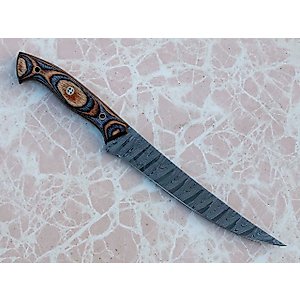 JNR Traders Damascus Boning Knife for Meat Cutting 13" Handmade Fillet Knife Thin Sharp Chef Kitchen Knife with Leather sheath Wood Handle vk3731