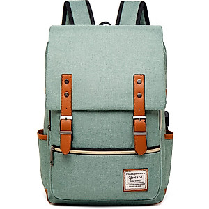 YODALA Vintage Laptop Backpack for women men, Elegant Water Resistant School College Book Bag with USB Charging Port,Slim Travel Casual Daypack Fits up to 15.6Inch Laptop in Green