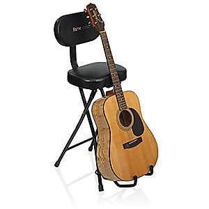 Gator Frameworks Guitar Seat with Padded Cushion, Ergonomic Backrest and Fold Out Guitar Stand; Holds both Acoustic and Electric Guitars (GFW-GTR-SEAT)