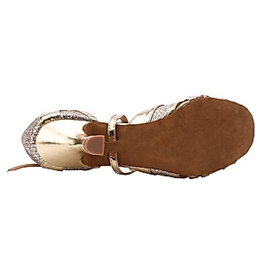 Akanu Women's Latin Dance Shoes Female's Ballroom Salsa Dance Shoes with 2.3" Hell(D-Style Size 9) Gold